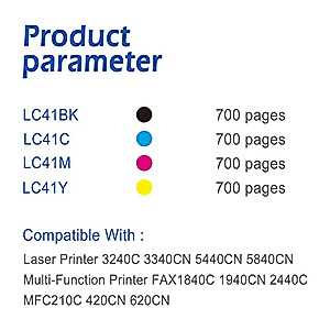 EASYPRINT Compatible (3xBK with CMY) LC41 Ink Cartridge Replacement for Brother IntelliFax 1840c, 2440c; MFC-3340CN, 210C, 215C, 3240C, 420cn, 425CN, 5440CN, 620CN, 820cw; DCP-110C, 115C, 120C, 315CN