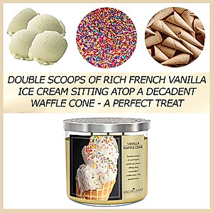 King of Candle - Vanilla Waffle Cone Candle | Large 3 Wick Highly Scented Soy Wax/Long Lasting/Vanilla Bean Ice Cream Scented Candle | 14 oz + Decorative Lid