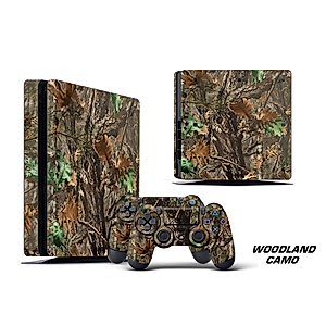 247 Skins Graphics kit Sticker Decal Compatible with PS4 PlayStation 4 SLIM and Dualshock Controllers - Woodland Camo