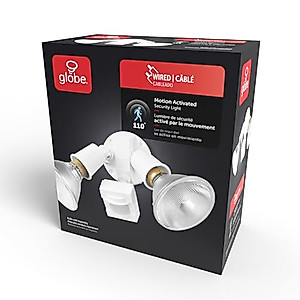 Globe Electric 17000269 110-Degree 240 W Twin Head White Hardwired Motion Sensor Security Flood Light, Spotlight, Outdoor, Outside House Lights