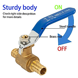 Hourleey 2 Pieces 1/2 Inch Pex Brass Full Port Shut Off Ball Valve HOT AND COLD, Quarter Turn HOT (RED) COLD (BLUE) of Brass Water Stop Shutt off, 1 Piece each