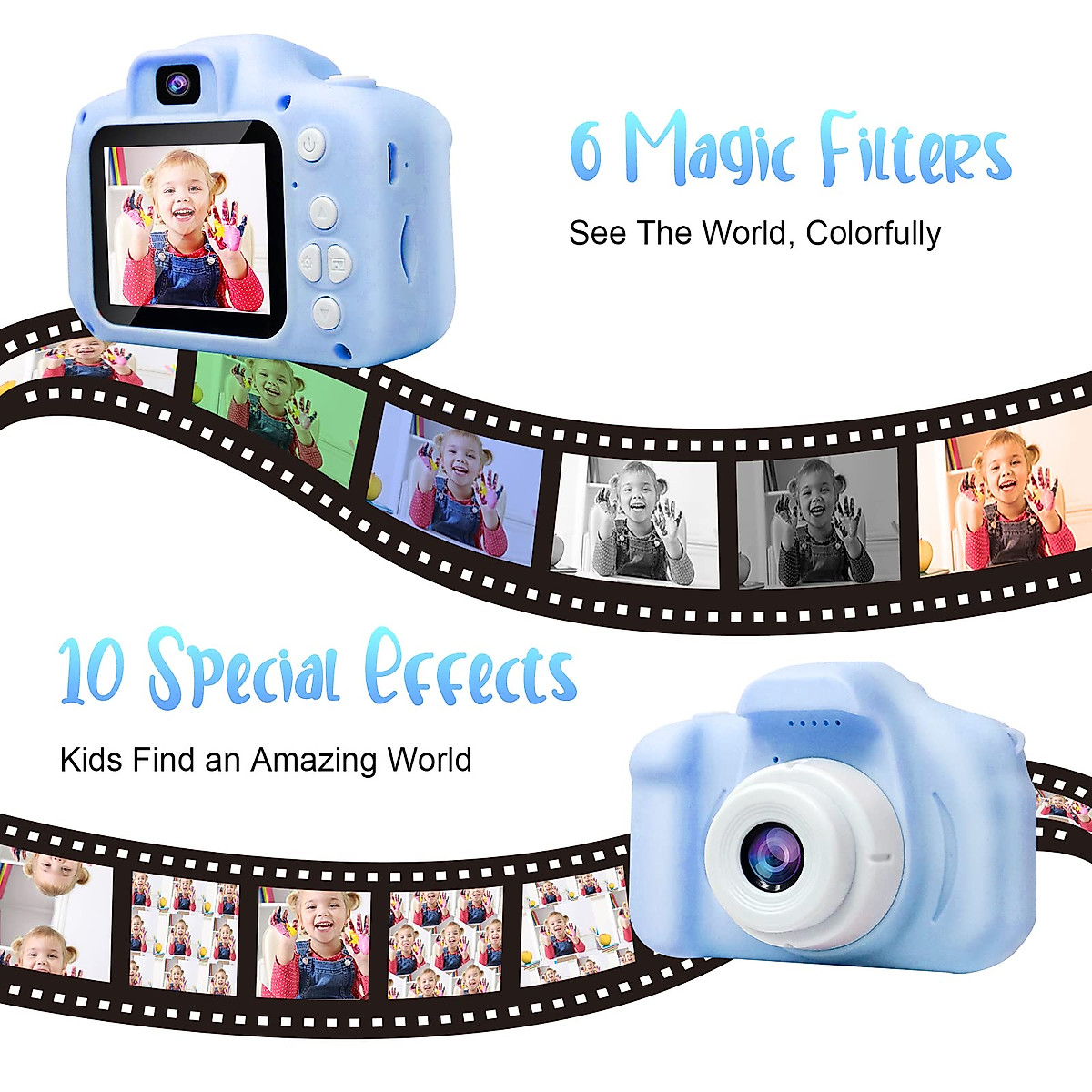 One'sMore Upgrade Selfie Kids Camera for Boys, Christmas Birthday Gifts for 3-6 Year Old Boys, Kids Digital Camera with Video Function, Dual Lens Camera for Kids, Toys Gifts for Boys Age 3-6 (Blue)