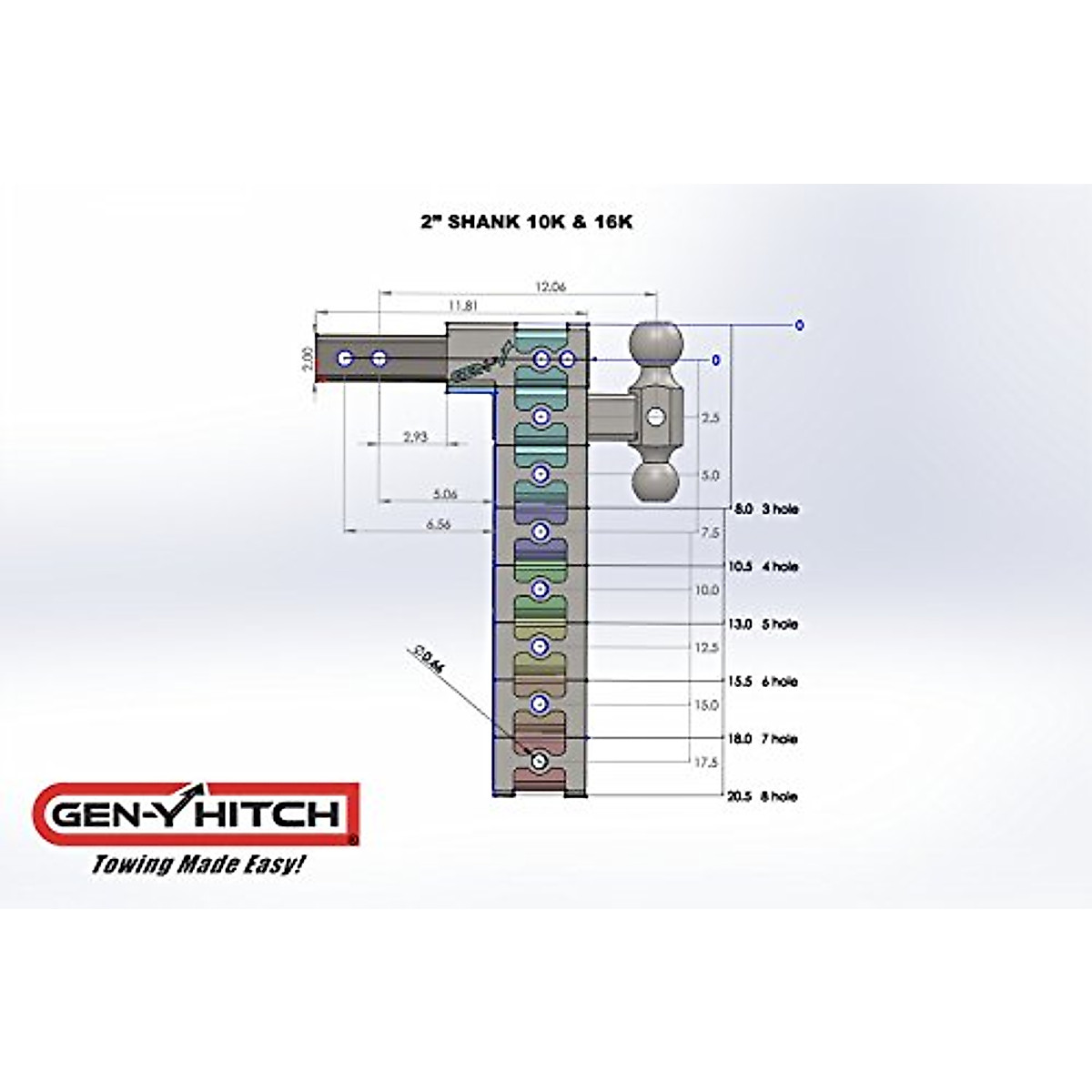 GEN-Y GH-307 MEGA-Duty Adjustable 15" Drop Hitch Only for 2" Receiver - 10,000 LB Towing Capacity - 1,500 LB Tongue Weight