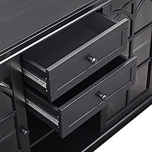 GOOD & GRACIOUS Sideboard Buffet Cabinet with Drawers and Glass Fretwork Doors, Storage Display Cabinet with Premium Painted Finish for Dining Room, Living Room, Kitchen, Entry, Black