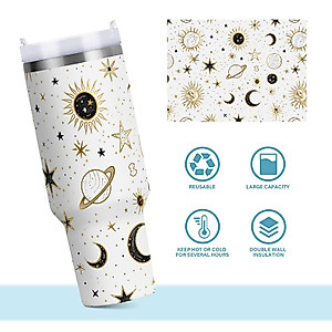 ALAZA Crescent Sun Moon Star 30 oz Tumbler Stainless Steel Water Bottle Vacuum Insulated Cup with Straw Lid & Handle For Travel Car Cup Holder