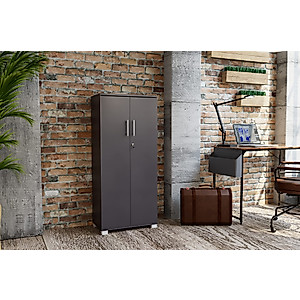 MMT Furniture Two Door Locking Storage Cabinet for Office, Pantry, Home, Office, Kitchen, Garage - File Organizer Cupboard - Wooden Filing Cabinet Unit - Free Standing Three Shelves Bookcase