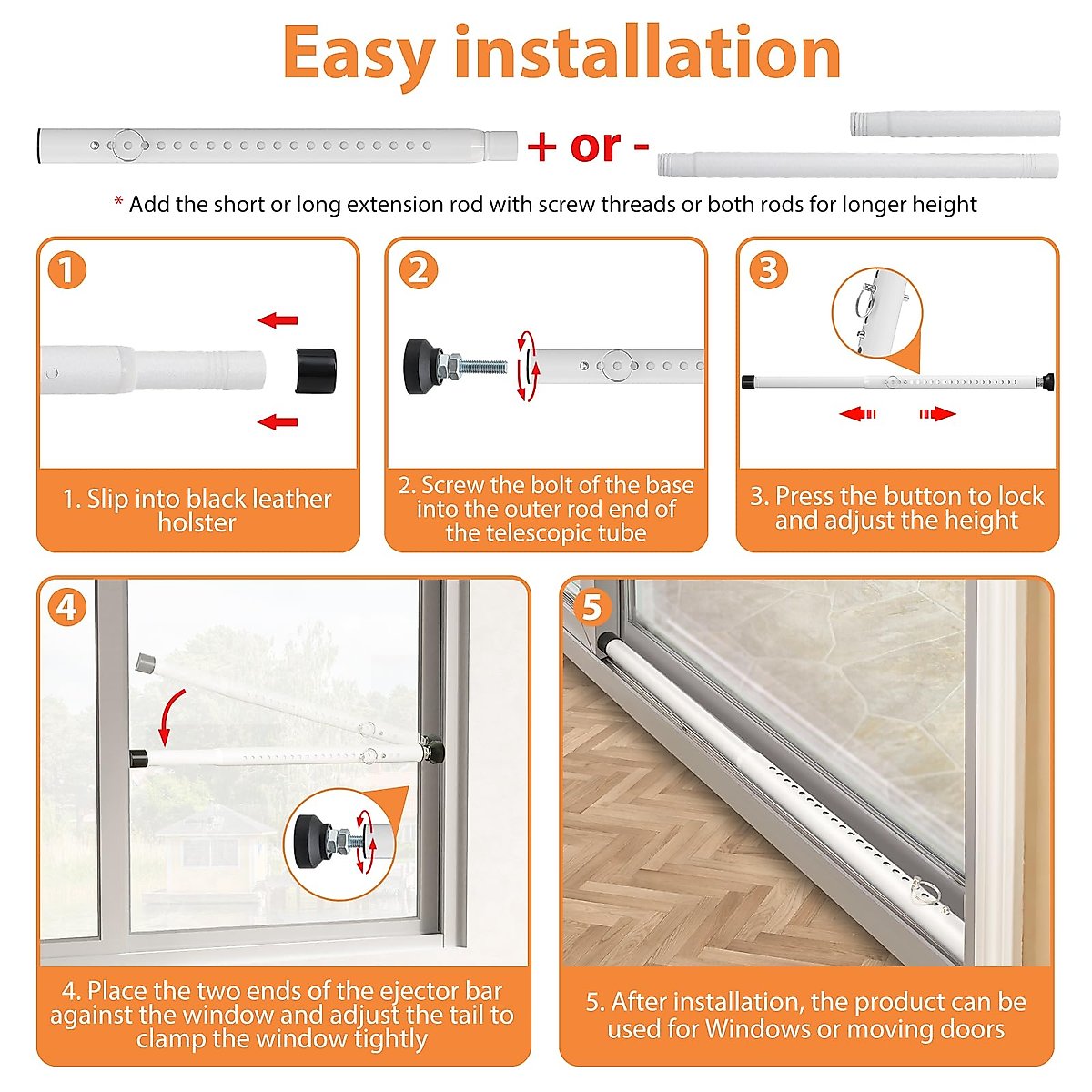BsBsBest Window Security Bars Inside Adjustable 18 to 51 Inch Sliding Door Security Bar Interior White 1 Pack Window Locks Security up and Down Window Bars Security Extendable