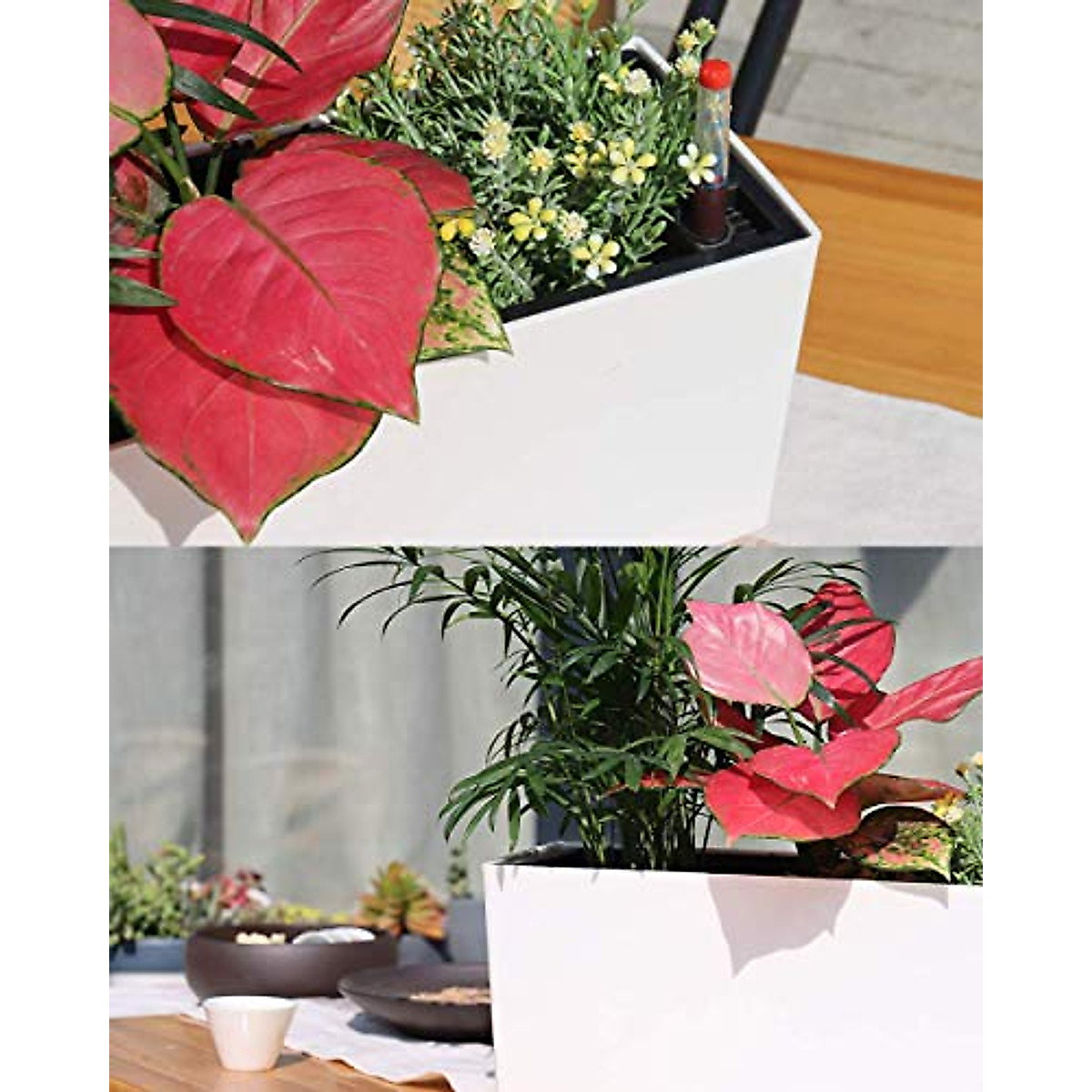 SAROSORA 14" Rectangle Self Watering Planter with Water Level Indicators for Plants & Flower Home Garden Outdoor Indoor Succulent | Herb pots | Window Box (1, White)