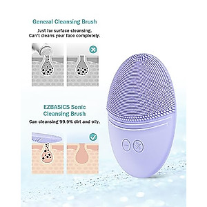 EZBASICS Facial Cleansing Brush Made with Ultra Hygienic Soft Silicone, Waterproof Sonic Vibrating Face Brush for Deep Cleansing, Gentle Exfoliating and Massaging, Inductive Charging (Violet)