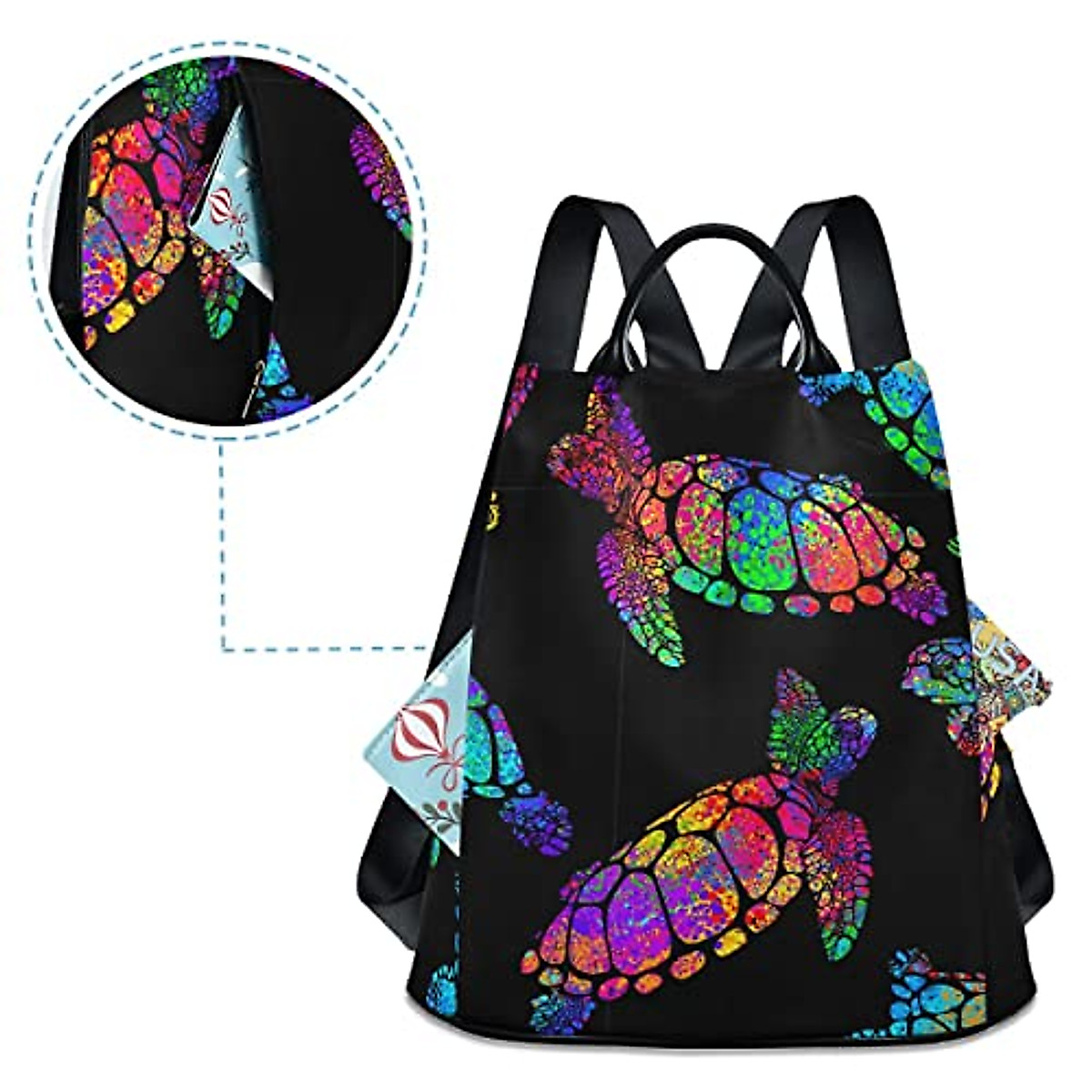 ZOEO Anti Theft Backpack Turtle Mandala Color Women Large Fashion Travel Shoulder Bag Purse Rucksack Lightweight