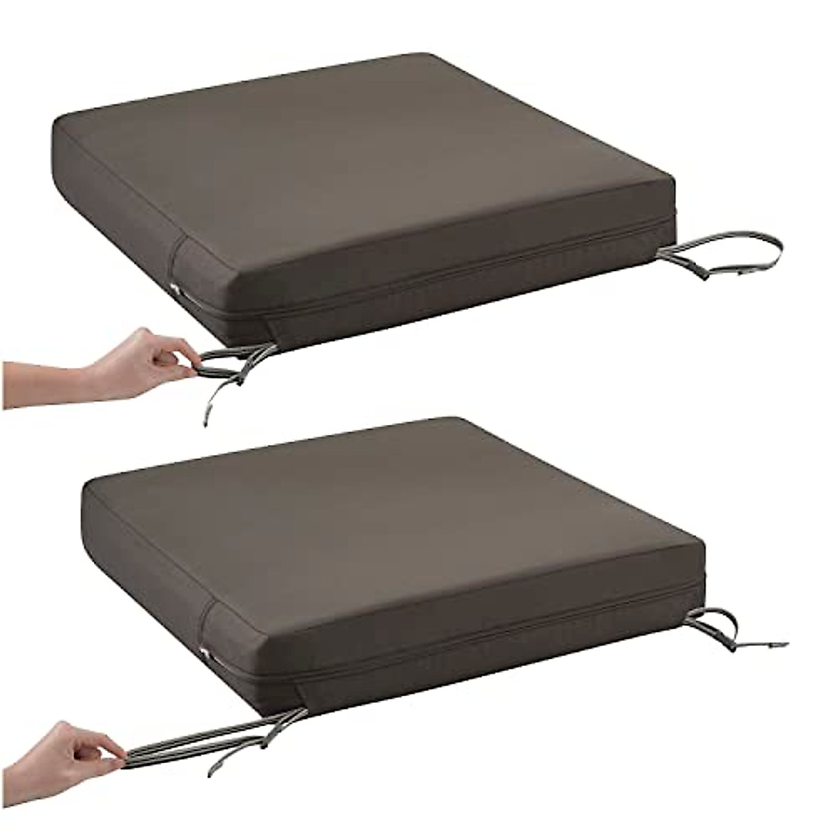 Classic Accessories Ravenna Water-Resistant 21 x 19 x 5 Inch Rectangle Outdoor Seat Cushion Slip Cover, Patio Furniture Chair Cushion Cover, Dark Taupe, Patio Furniture Cushion Covers