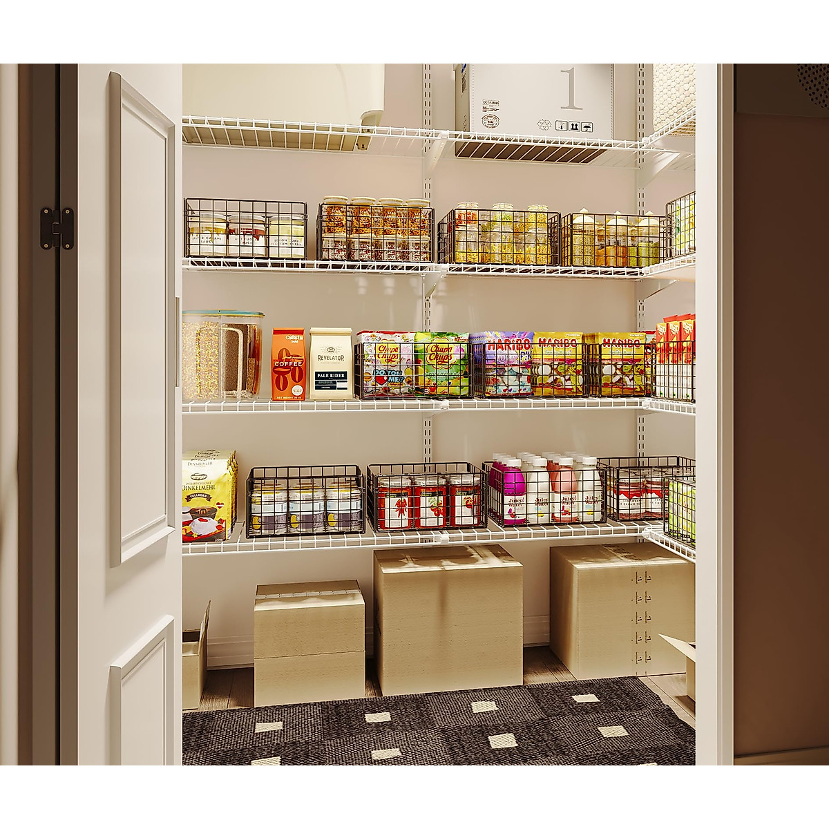 X-cosrack Metal Wire Basket Pantry Basket Foldable Cabinet Organizer with Handles-6 Pack-12"x9"X6", Food Storage Freezer Organizer Bins for Kitchen Bathroom Laundry Closet Garage - Patent Design