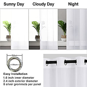 Hiasan White Sheer Curtains for Bedroom with Tiebacks, Lightweight Airy Breathable Voile Drapes Light Filtering Grommet Window Curtains for Living Room, Nursery, Farmhouse, W52 x L63, 2 Soft Panels