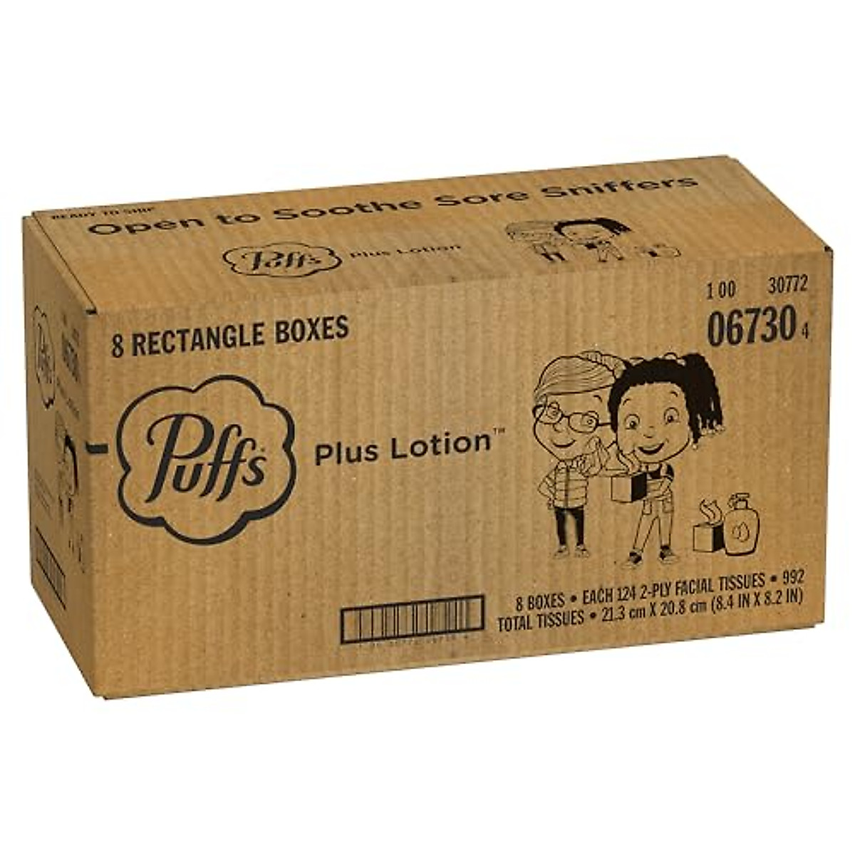 Puffs Plus Lotion Facial Tissues, 8 Family Boxes, 124 Facial Tissues per Box, Allergies and Colds