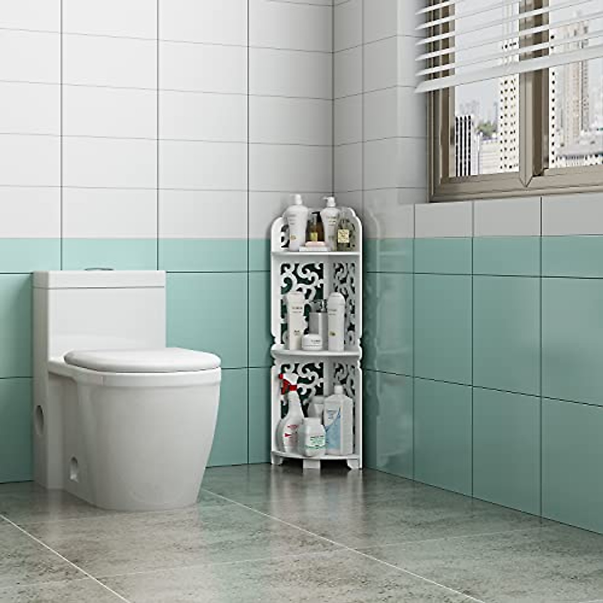 MENGK 3 Tier White Wooden Corner Shelf Unit Home Decor Bathroom Storage Unit Furniture