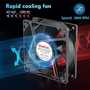 Wathai 80mm x 25mm 12 Volt Fans DC Brushless Cooling Fan 12V Dual Ball 2Pin for DIY Small Project Cooler 2 Pack