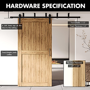 Homacer Black Rustic Ceiling Mount Non-Bypass Sliding Barn Door Hardware Kit, for One/Single Door, 7ft Long Flat Track, Interior Use Only (Doors are not Included)