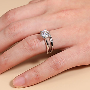 Ladylike Engagement Rings for Women 18K Plated Sterling Silver 1.5CT 7.5mm Six Prongs Round Cut Solitaire Moissanite Diamond Promise Rings D Color VVS1 Clarity Wedding Engagement And Anniversary,