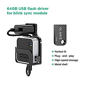 OLAIKE 64GB USB Flash Drive and Outlet Wall Mount for Blink Sync Module 2,Easy to Remove Bracket Holder with Short Cable for Blink Outdoor Indoor Security Camera(NOT Included Blink Sync Module),Black