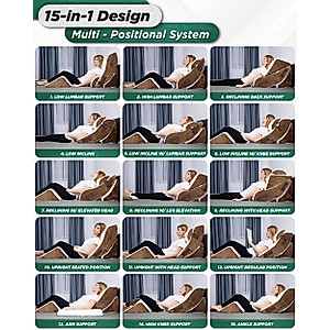 Lunix LX5 4pcs Orthopedic Bed Wedge Pillow Set, Post Surgery Memory Foam for Back, Leg Pain Relief, Sitting Pillow, Adjustable Pillows Acid Reflux and GERD for Sleeping, with Hot Cold Pack, Brown