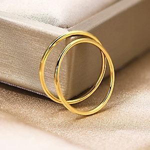 Luxmad 1PC 1mm 14K Gold Plated Stacking Rings for Women High Polished Thin Gold Band Dainty Gold Stackable Pinky Ring Comfot Fit Size 5 to 10 (10)