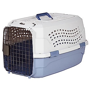 Amazon Basics 2-Door Top Load Hard Sided Dog and Cat Kennel Travel Carrier, 23-Inch, Gray & Blue