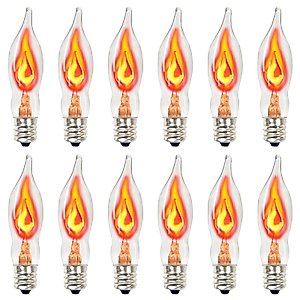 Aiyomt Christmas Flicker Flame Light Bulbs, Crystal Clear Chandelier Flickering C7/E12 Orange Flame Bulb for Electric Window Candles Halloween Party Christmas Decor, Flame Shaped, 1 Watts, 12 Pack