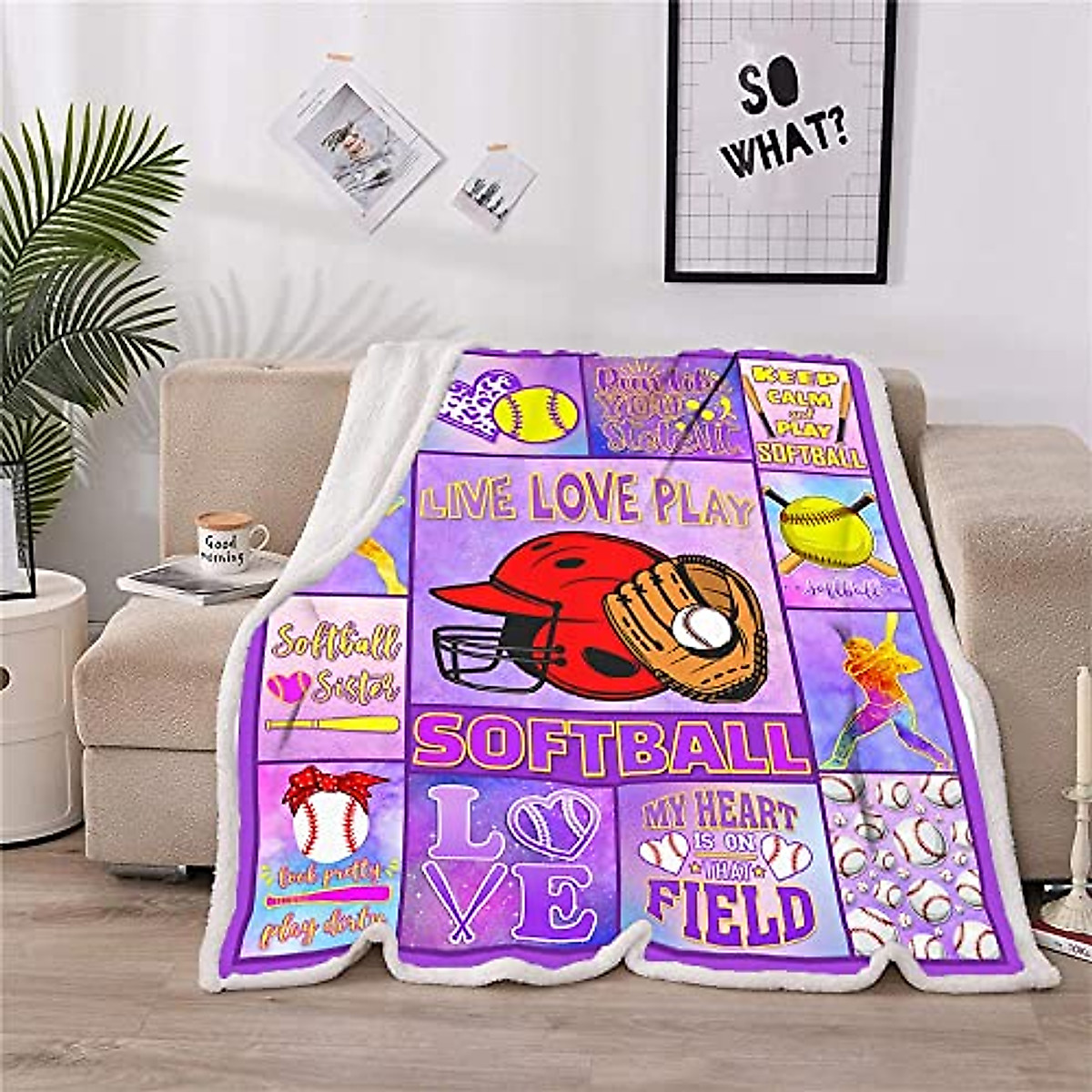 Softball Gifts for Girls, Softball Blanket 60"X50", Softball Blankets Gift for Girls, Softball Player Sport Lover Throw Blanket for Women, Soft Lightweight Softball Throw Blanket for Couch Bed