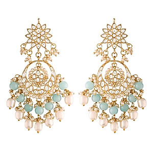 I Jewels Gold Plated Indian Wedding Bollywood Pearl Kundan Beaded Chandbali Earrings for Women (E2916Sb)