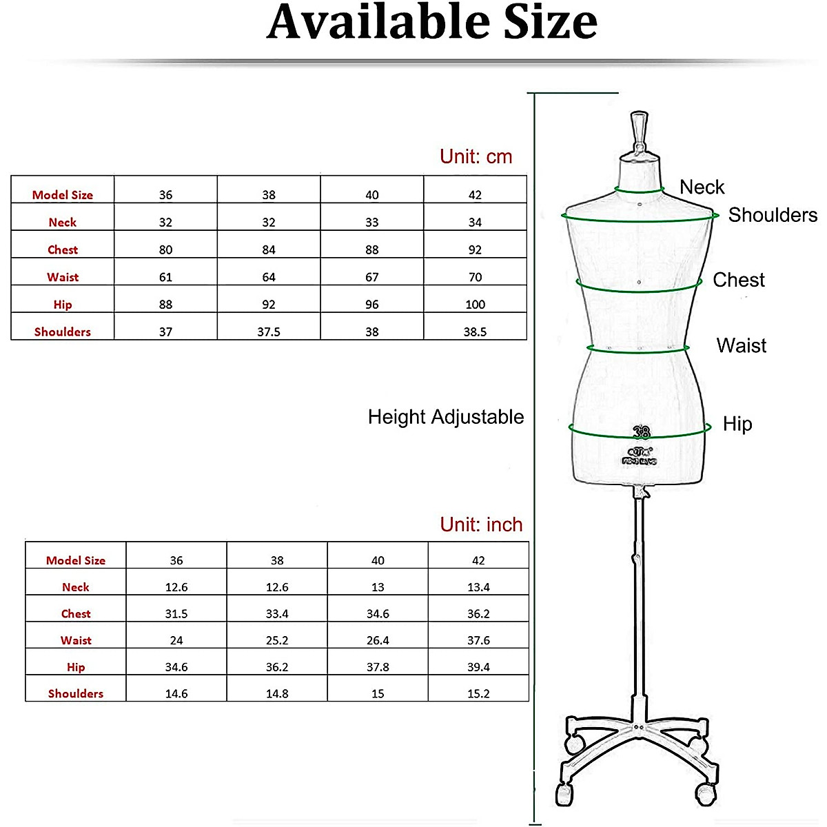 Female Mannequin Body, Sewing Mannequin Torso Female Mannequins Adjustable Sewing Mannequin with Wheels, Adult Female Dress Form Manikin Body for Pinning, Home/Studios Half Women Torso Tailor Model (