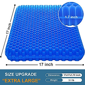 Gel Seat Cushion, Large Cooling Gel Cushion Breathable Honeycomb Chair Pads Gel Cushion with Non-Slip Cover for Home Office Chair Car Seat Wheelchair Absorbs Body Pressure Points, As Seen on TV