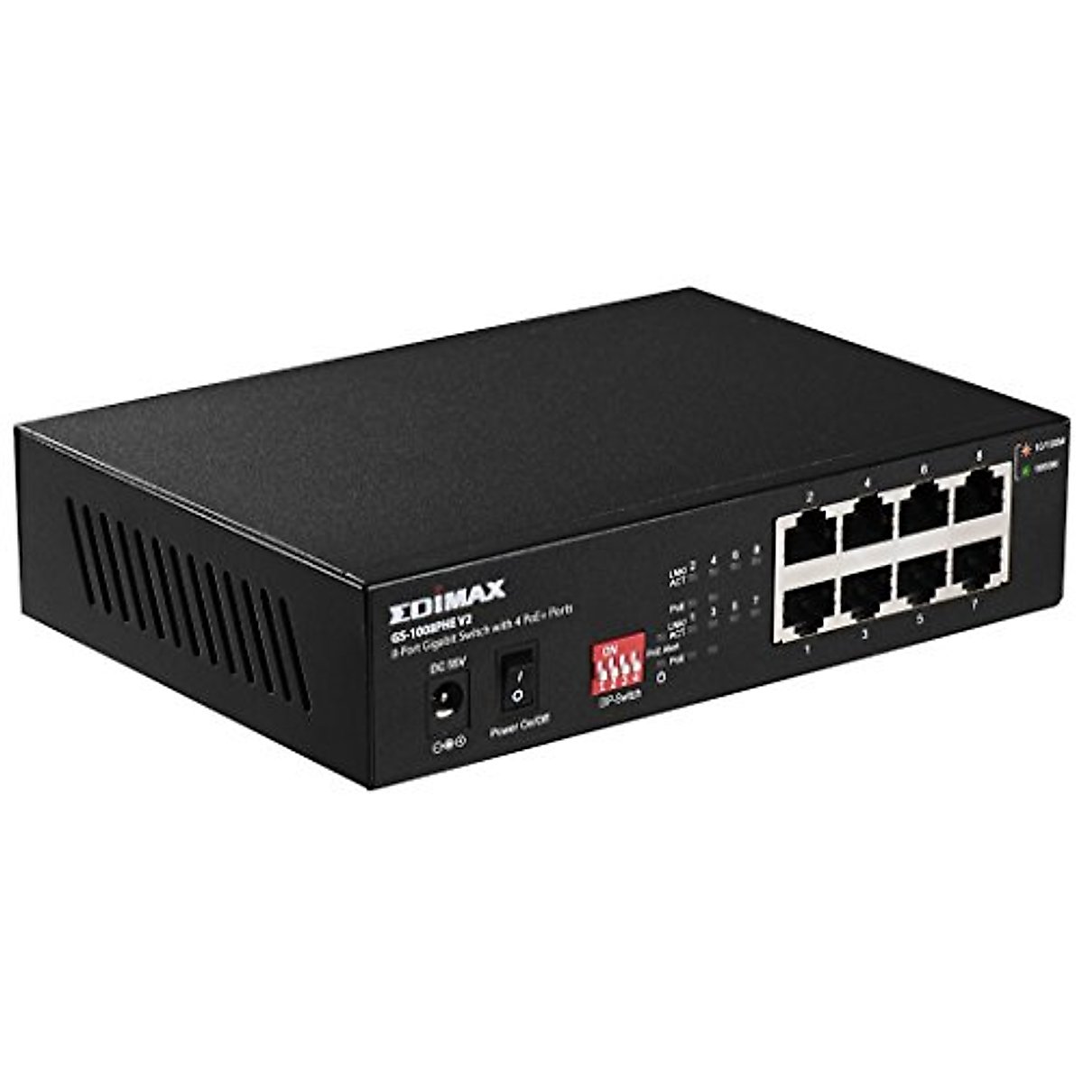 Edimax GS-1008PHE V2 Long Range 8 Port Gigabit Switch with 4 PoE+ Ports, Supports Long Range Up to 200M, Port-Base VLAN, QoS, Auto-detect PD, Total 60W with External Power Adapter