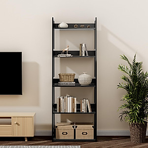 PPN Bookshelf - 5-Tier Tall Bookcase - Ladder Shelf for Bedroom/Living Room/Home Office - Black