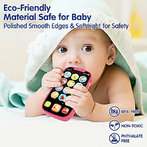 BABYFUNY Toys for 1 Year Old Girl Gifts, 15 Functions Toy Phone Toddler Girl Toys, Learning Baby Toys 12-18 Months, Kids Cell Phone Easter Basket Stuffers - Pink