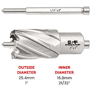 S&F STEAD & FAST Annular Cutter, 1” Diameter x 1" Depth of Cut for Magnetic Drill Press, Mag Drill Bit with Pilot Pin
