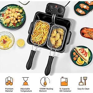 MEDIMALL Deep Fryer with Basket, 5.3QT/21Cup Electric Oil Fryer for Home Use, 1700w Stainless Commercial Countertop Fryers w/View Window/Timer Control/Temperature Knob, Small Fat Fryer for Chicken