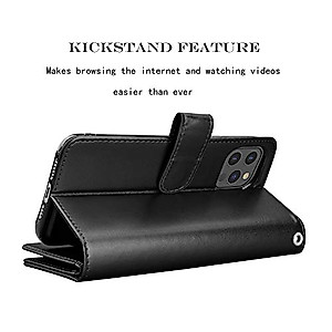 NJJEX Compatible with iPhone 12 Mini Case/iPhone 12 Mini Wallet Case 5.4" (2020), [9 Card Slots] PU Leather ID Credit Holder Folio Flip [Detachable] Kickstand Magnetic Phone Cover & Lanyard [Black]