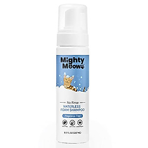 Mighty Meow Waterless Cat Shampoo, No-Rinse Dry Shampoo for Cats, Natural, Hypoallergenic & Fragrance-Free (8oz)