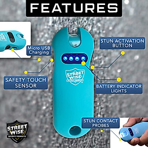 Streetwise Smart 24,000,000 Stun Gun Keychain Rechargeable with LED Flashlight - Personal Defense Equipment - Protection Keychain - Teal