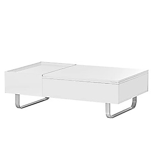 Merax Multi-Functional Coffee Table with Lifted Tabletop and Metal Frame Legs, High-Gloss Surface, for Living Room, 45.3 inch Length, White
