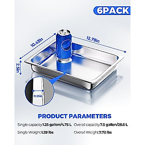 WantJoin 1/2 Half Size Steam Table Pans, 6-Pack 2.5 Inch Deep Restaurant Steam Table Pans Commercial, Hotel Pan Made of 201 Gauge Stainless Steel