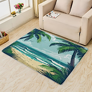 Kcepzhyxl Tropical Ocean Area Rug 2x3, Beach Rug Small Indoor Mats, Palm Trees Carpet for Entryway, Non Slip Soft Low Pile Machine Washable Decor Rugs