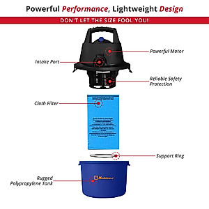 Koblenz WD-2.5 L Portable Wet/Dry, 2.5 Gallon 2.5HP Wall Mountable Vacuum, Blue+Black, 5 Year Warranty