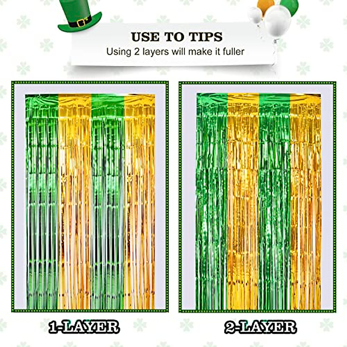 LYUBASA 3 Pack St. Patrick's Day Foil Fringe Curtains St Patricks Day Party Decorations 3.3x6.6 ft Irish Green Gold Streamer Photo Booth Prop Backdrop Decor Indoor Outdoor Party Supplies for Birthday