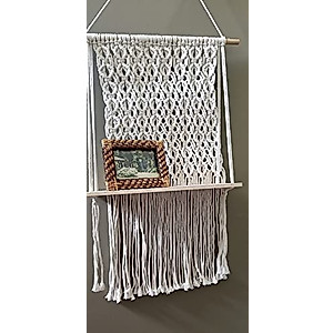 Sunshine Treasures Boho Chic Macrame Wall Hanging Floating Shelf. Colors: Natural White, Natural Wood; No Assembly Required