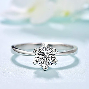 AVECON Sterling Silver Round 1.25ct CZ 6 Prong Classic Solitaire Wedding Engagement Ring 7MM Size 8