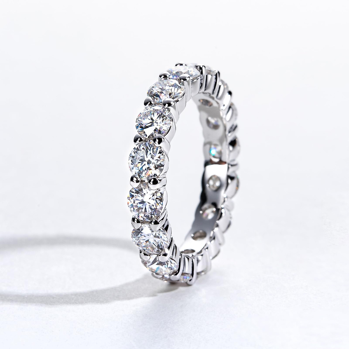 Yeesoth Moissanite Eternity Ring, 5cttw D Color VVS1 Lab Created Diamond 18K White Gold Plated Silver Engagement Wedding Bands for Women (6.5)