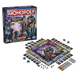 Monopoly: Jurassic Park Edition Board Game for Kids Ages 8 and Up, Includes T. Rex Token, Electronic Gate Plays SFX and Movie Theme