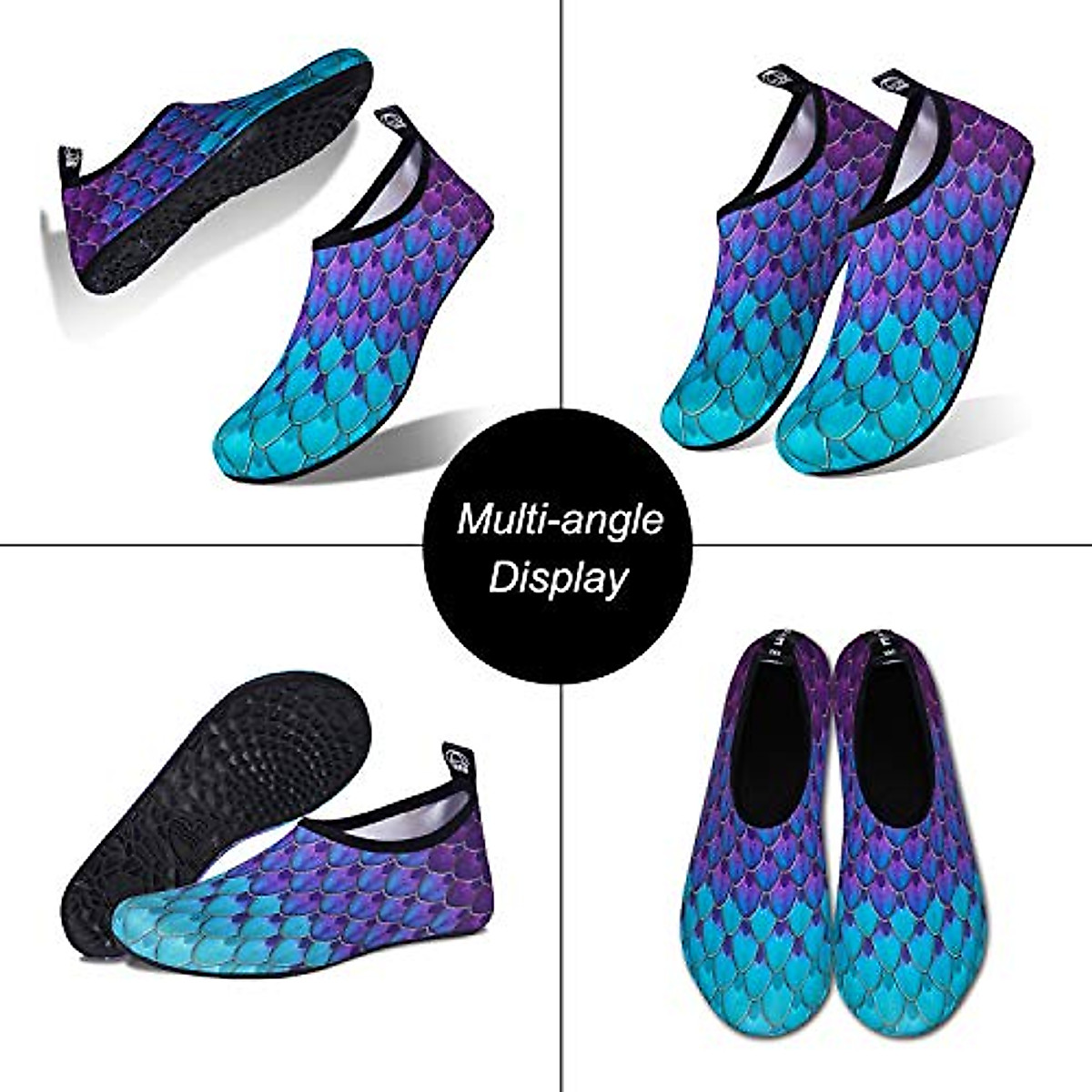 WateLves Water Shoes for Womens Mens Barefoot Quick-Dry Aqua Socks for Beach Swim Surf Yoga Exercise New Translucent Color Soles (Fishscale-BlueGreen, 34/35)