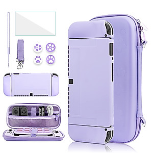 GLDRAM Purple Sakura Carrying Case for Nintendo Switch OLED Console & J-Con, 9 in 1 Accessories Bundle for Girls with Portable PU Travel Case & Silicon Switch OLED Protective Skin Cover
